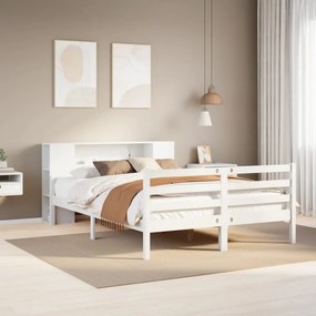 Postel s knihovnou bez matrace bílá 150x200 cm masivní borovice 3322206