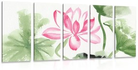 5-dílný obraz akvarelový lotosový květ - 200x100 cm
