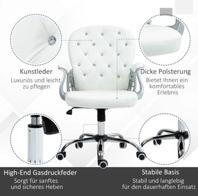 Vinsetto Kancelářská židle, ergonomická židle ke stolu s područky, polstrované opěradlo bílé