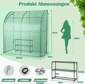 Costway Film Greenhouse Walk-in Mini skleník s policí na květiny, zelený