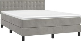Box spring postel s matrací a LED světle šedá 140x200 cm samet 3134645