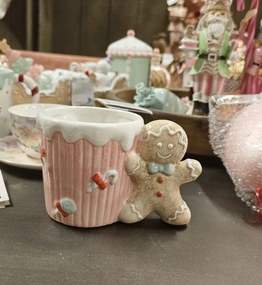 Růžový keramický hrnek s perníčkem Gingerbread - 15*10*10 cm / 350 ml