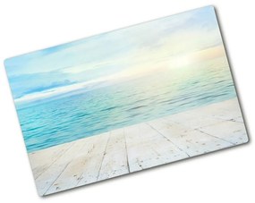 Wallmuralia Kuchyňská deska velká skleněná Moře 80x52 cm