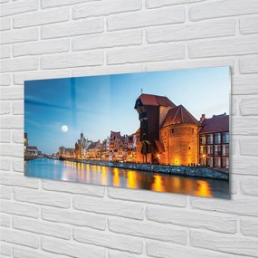 Obraz na skle Řeka noc Gdańsk Staré Město 125x50 cm