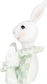 Dekorace busta bílý králík v zeleném obleku - 11*10*16 cm