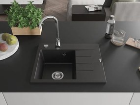 Mexen Ben granitový dřez 1-komorový s odkapávačem, levý 600 x 500 mm, černý, sifon chrom - 6522605000-77