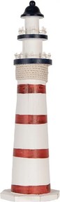 Bílo-červená dřevěná dekorace maják Lighthouse Nautic - Ø 15*48 cm