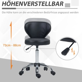 HOMCOM polohovatelný kancelářský otočný taburet s opěrkou zad, kolečky, pracovní taburet do kanceláře, obývacího pokoje, umělá kůže, 45 x 54 x 73-88 …