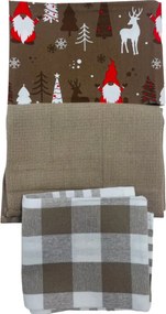 Utěrky na nádobí  Vánoční Christmas  hnědá 3ks 45x70cm TiaHome