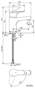 Ideal Standard Cerabase - Umyvadlová baterie s Blue Start bez odtokové garnitury, chrom BC830AA