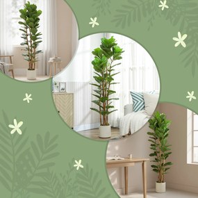 HOMCOM umělý fíkovník (Fiddle Leaf Fig), 180 cm, 91 listů, kmen z masivního dřeva, v květináči — realistická plastová rostlina do obýváku, ložnice, k…