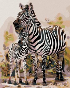 zuty malování podle čísel - zebra s mládětem, 80x100 cm, vypnuté plátno na rám