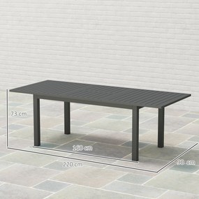 Rozkládací zahradní stůl Outsunny z hliníku 160/220x90 cm, odolný vůči povětrnostním vlivům, stůl na balkon, protiskluzový bufetový stůl pro 6-8 osob…