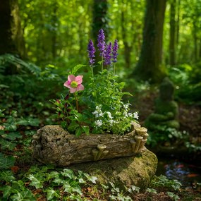 Obal betonový - truhlík, dřevo s houbami, 41 x 19 x 13 cm, hnědá, 41 cm