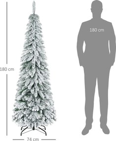 HOMCOM Umělý vánoční strom, 1,80 m, s 523 větvemi, umělý sníh, realistický vzhled, štíhlý tvar