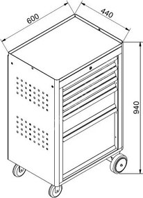 Pojízdný dílenský vozík na nářadí GD, 5 zásuvek, 940 x 600 x 440 mm, grafit / červená