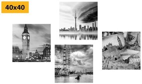 Set obrazů tajuplná města v černobílém provedení - 4x 60x60 cm
