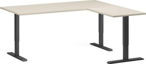 Rohový výškově nastavitelný stůl, 180x160 cm, 3 motory, L/P, černá podnož, bříza