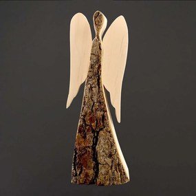 AMADEA Dřevěný anděl s kůrou, masivní dřevo, 18 cm