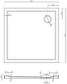 Mexen Flow Slim, čtvercová sprchová vanička 95 x 95 cm, bílá lesklá, 46S109595