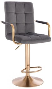 LuxuryForm DESIGN Barová židle VERONA GOLD VELUR na zlaté kulaté podstavě - tmavě šedá