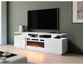 TV skříňka Aniceto s krbem, Osvětlení: osvětlení LED, Barva: grafit / grafit lesk, Krb: černý
