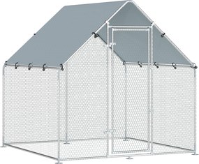 Výběh pro volný chov kuřat Pozinkovaný ocelový kurník se střešním krytem odolným proti UV záření uzamykatelné dveře 2x2x2 m stříbrný