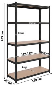 Regál 205x120x45 cm černý
