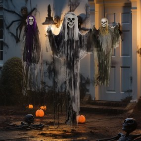 HOMCOM Visící kostlivci-duchové, sada 3 ks, Halloween dekorace, nastavitelná paže, 90/110/200 cm