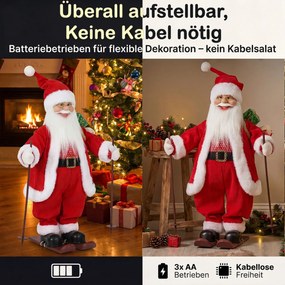 HOMCOM Zpívající lyžařský Santa Claus, 66 cm, stojící animovaná vánoční postava se lyžemi, pytlem s dárky a aktivací zvukem / dotykem