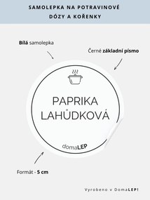 Samolepka na kořenky PAPRIKA LAHŮDKOVÁ bílá 5 cm základní písmo