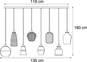 Závěsné svítidlo Art Deco černé s jantarovým sklem 8-světelné - Hanne