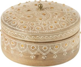 Krabička s víkem a korálky z mangového dřeva Beads – Ø 14,5*8 cm