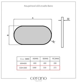 CERANO - Koupelnové zrcadlo Bano, kovový rám - černá matná - 100x55 cm