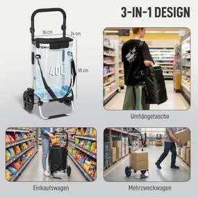HOMCOM nákupní vozík 3 v 1 skládací s objemem 40 l s možností naložení až 25 kg s chladicí přihrádkou černý