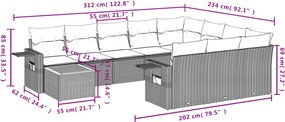 11dílná zahradní sedací souprava s poduškami černá polyratan 3257078