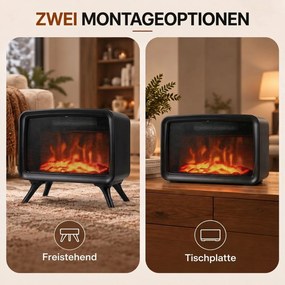 HOMCOM Elektrický krb 800/1600W elektrický krb s topením, odnímatelný podstavec, nastavitelný termostat, 3D efekt plamene