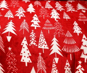 Sada mikroplyšového povlečení CHRISTMAS TREES červené + prostěradlo mikroplyš SOFT 180x200 cm bílé, dvoulůžko