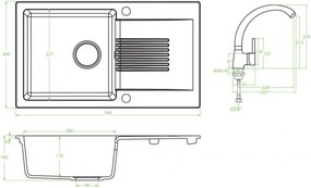 Laveo Ceilia, 1-komorový dřez 760x440x185mm + dřezová baterie, černá, LAV-SJCA711T