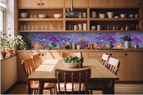 DIMEX | Fototapeta do kuchyně Barevná květinová malba KI-420-217 | 420 x 60 cm | vícebarevná, fialová, modrá