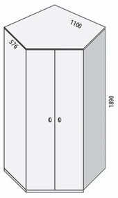 Domestav - DOMINO Skříň rohová šatní s dveřmi hloubka 576 buk cink, olejovaný