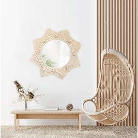 Kulaté nástěnné zrcadlo BOHO 55 cm béžové