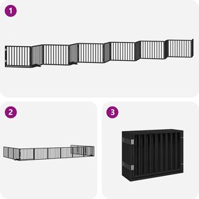 Zábrana pro psy s dvířky skládací 12 panelů černá 960 cm topol 3155572