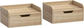 HOMCOM set 2 nástěnných nočních stolků, závěsné noční stolky s 1 zásuvkou do ložnice, 40x30x19,5 cm, přírodní
