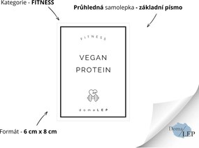 VEGAN PROTEIN - Samolepka na dózu pro fitness doplňky - DomaLEP tvar: ČTVEREC, barva: PRŮHLEDNÁ - ČERNÉ písmo, velikost: š. 5 cm x v. 5 cm - tučné písmo