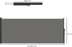Outsunny Boční Markýza Ochrana Proti Větru Paravent Skládací Zahradní Plot 4 x 1,80 m Hliníkový Polyester Anti-UV Vysoká Hustota 180 g/m² Tmavě Šedá |