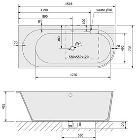 Polysan Sussi L vana rohová stojící 160 x 70 cm levá litý mramor bílá mat 90191LMAT
