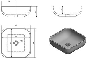 Sapho, PRATA keramické umyvadlo 39,5x14,5x39,5 cm, na desku, AR423