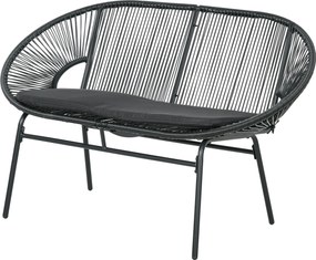 Outsunny 2-místná zahradní židle Acapulco s opěrkami, polstrováním a ocelovým rámem, nosnost 260 kg, pro balkon, terasu, patio, 132x72x83 cm, černá |