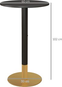 HOMCOM Kulatý Barový Stůl Bistro Stůl Vysoký Jídelní Stůl Moderní Styl Ocelový Rám rozměry 60Š x 60H x 102V cm Černý